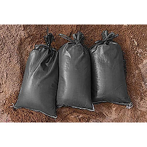 FAMI Empty Black Sandbags with Ties 16" x 25" - Woven Polypropylene Sand Bags, Sandbags for Flooding, Sand Bags Flood Protection(10 Bags)