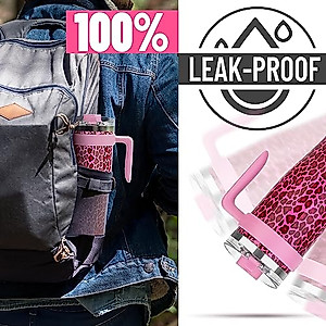 Zukro 40 oz Mug Tumbler With Flip Straw and Handle, Leak Proof Vacuum Insulated Stainless Steel Cup with 2-in-1 Lid Fit in Cup Holder, No Sweat, Keeps Cold for 24 Hours, Rose Cheetah