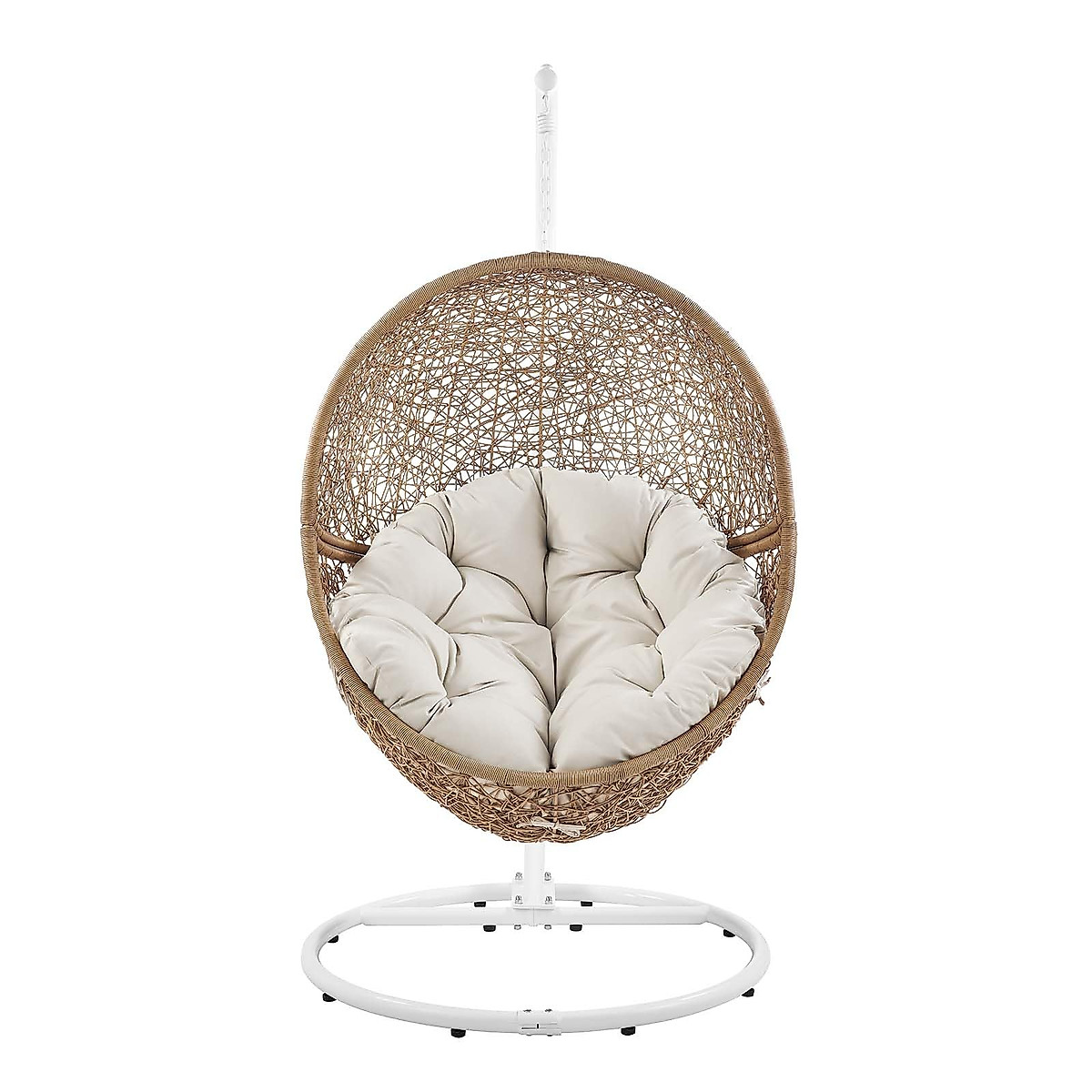 Modway Encase Outdoor Patio Rattan Swing Chair in Cappuccino Beige