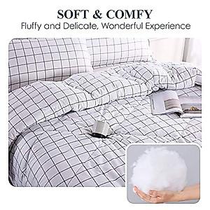 Andency White Grid Comforter Set Twin Size (66x90 Inch), 2 Pieces(1 Grid Comforter and 1 Pillowcase), Summer Lightweight Microfiber Down Alternative White Comforter with Black Lines for Kids Girls