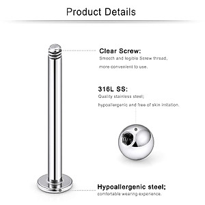 Cisyozi 16G Cheek Tongue Rings Piercing Jewelry Surgical Stainless Steel Clear Silver Flat Back Long Ashley Lip Labret Medusa Dimple Tongue Rings Barbells Bar Piercing Jewelry Women Men 3/4Inch 19mm