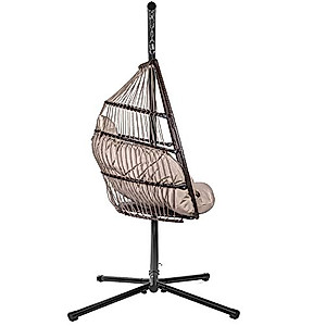 Barton Premium Egg Chair Egg Style Hanging Chair Beige w/Deep Cushion Soft Relaxing Luxury Outdoor Indoor Patio Bedroom Hanging Swinging