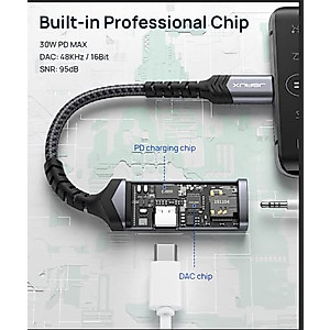 JSAUX USB C to 3.5mm Headphone and Charger Adapter, 2-in-1 USB C to AUX Mic Jack with PD 60W Fast Charging for Stereo, Earphones,Compatible with Galaxy S20/S21/S22 Note 20/10, Pixel 2/3/4 XL,-Grey