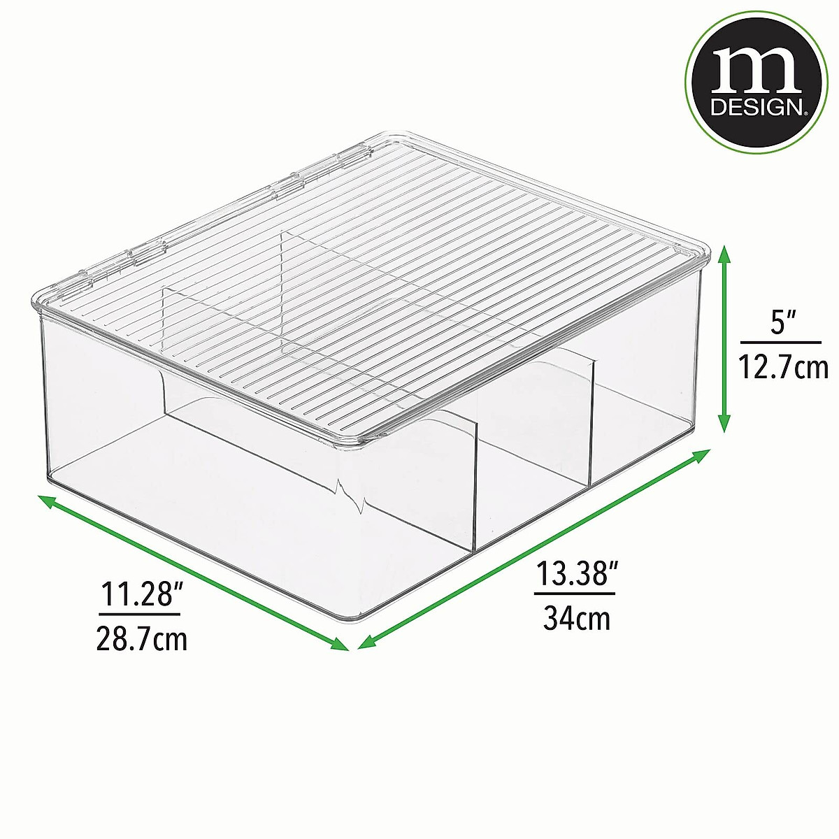 mDesign Plastic Stackable Toy Storage Bin w/Hinged Lid, 3 Divided Compartments; for Organizing Playroom, Kids' Room; Container for Small Toys, Craft and School Supplies + 24 Labels - 2 Pack - Clear