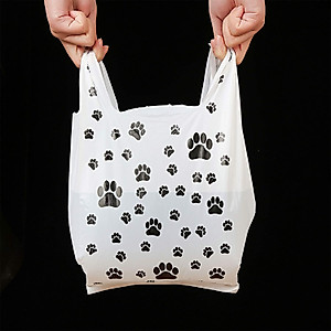 Outus 50 Pieces Paw Print Bags Doggie Treat Bag Bulk Plastic Paw Bag Pet Gift Bags for Party Favor Goodie Candy Grocery Shopping, 14 x 7.6 x 4.8 Inch