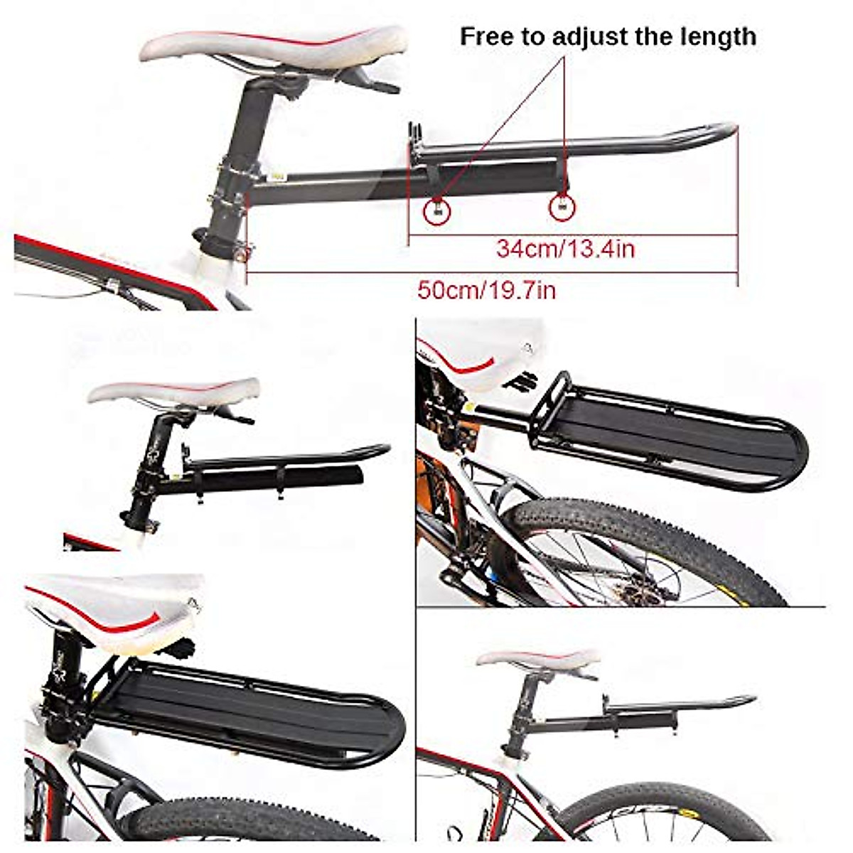 ThreeH Retractable Bike Luggage Cargo Rack Aluminum Alloy Bicycle Pannier Bag Holder Easy to Install BK41