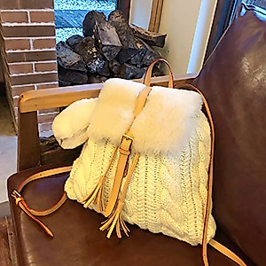 Cute Plush Knit Fuzzy Backpack for Girls Women, Fluffy Backpack with Faux Fur Knitting Kawaii School Supplies Daily Use, Furry Sherpa Fleece Plush Backpack