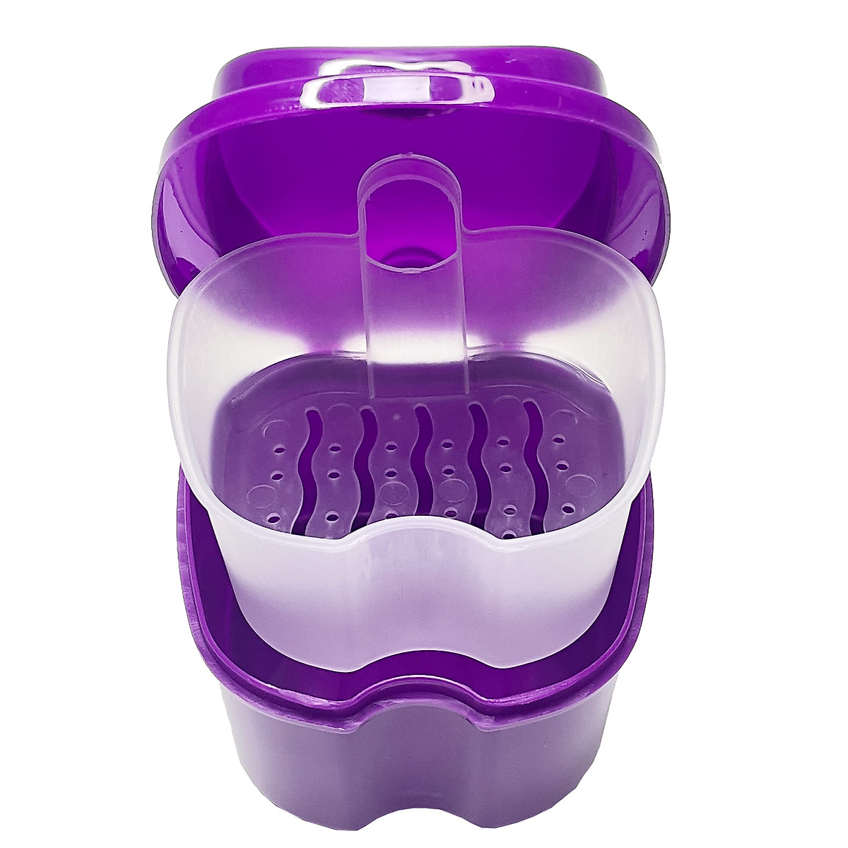 Denture Case, Denture Bath Denture Cup with Strainer,False Teeth Storage Box with Denture Brush Basket Net Container Holder for Travel, Retainer Cleaning 2Pack