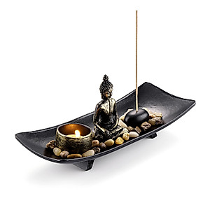 Top Plaza Stick Incense Holder Incense Burner Buddha Statue Tealight Candle Holder Zen Garden Meditation Home Living Room Desk Decor #1
