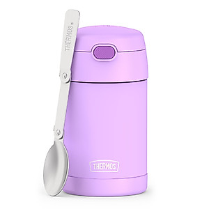 THERMOS FUNTAINER 16 Ounce Stainless Steel Vacuum Insulated Food Jar with Folding Spoon, Neon Purple