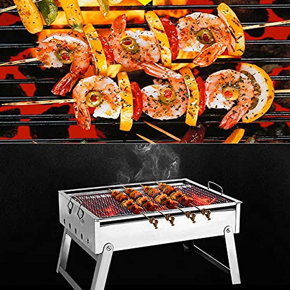 Lapden Folding Portable BBQ Grill Charcoal Barbecue Grill Outdoor Camping Picnic Burner Foldable Charcoal Camping Barbecue Oven