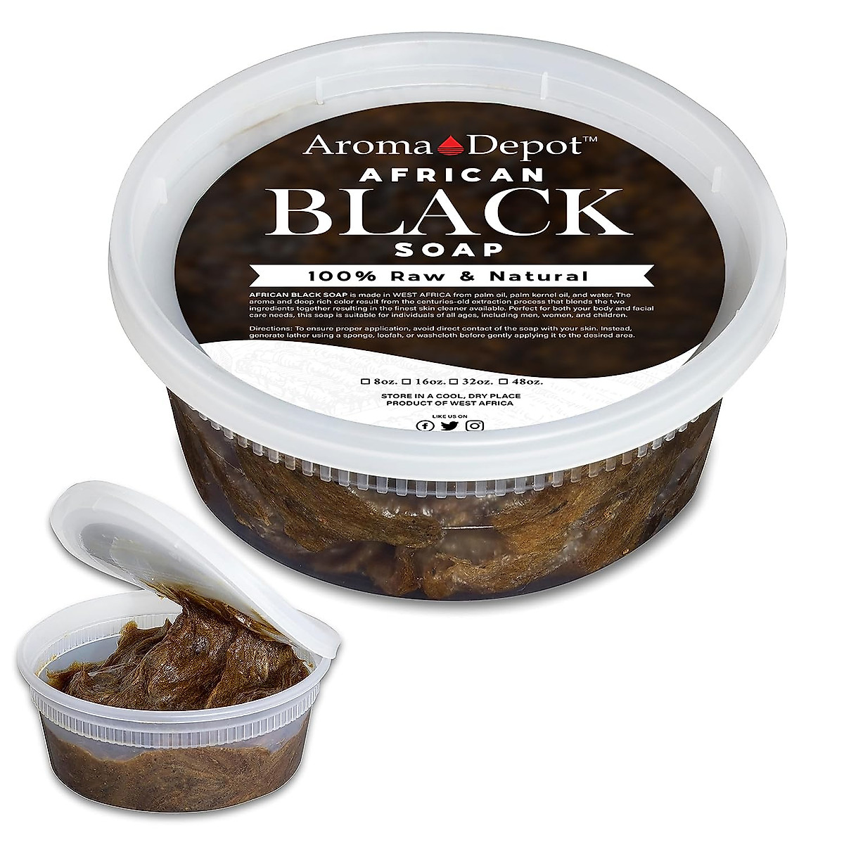 African Black Soap Paste 8 oz 100% Natural Raw soap for Acne, Eczema, Psoriasis, and Dry Skin Scar Removal Face And Body Wash. Handmade imported from Ghana