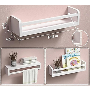 Love Joy Home Set of 4 Floating Shelves Wall Mounted, 16.8 Inches White Book Shelf for Rooms, Classic Wood Wall Bookshelf for Bedroom, Living Room, Bathroom, Kitchen, Toys, Décor, Spice Rack