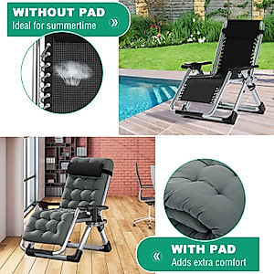 LILYPELLE Zero Gravity Chair, Premium Lawn Recliner Folding Portable Chaise Lounge with Detachable Cushion, Headrest and Cup Holder, Reclining Patio Lounger Chair,Alloy Steel