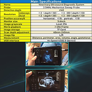 Veterinary B-Ultrasound Scanner Ultrasound Scanner for Pregnancy 6.5 MHz Rectal Probe, Volume Heart Rate Measurement with 32G TF Rechargeable, 8 Color Panels, B/BB/4B for Cattle, Horse, Camel Snake