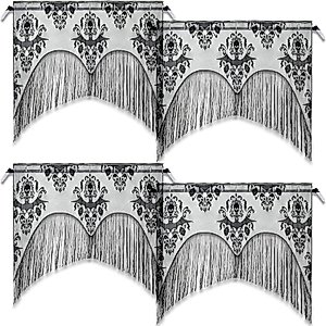 ZeeDix 2 Pcs Halloween Lace Bat Window Curtain- Black Fireplace Mantles Scarf, Door Curtain and for Halloween Home Party Decorations, Halloween Party Supplies
