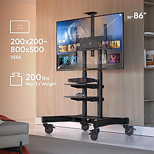 ONKRON Mobile TV Stand with Wheels Rolling TV Stand for 40-65 Inch LED LCD Flat or Curved Screen TVs up to 100 lbs - Height Adjustable TV Cart with Shelves - max VESA 600x400 (TS1351) Black