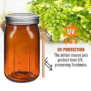 TOEKSIX Amber Glass Mason Jars Wide Mouth 32 oz/Quart with Airtight Lids and Bands 6 Pack, Amber Glass Jars for Canning, Preserving, Jam, Sauces,Pickle Fermenting, Beverages, DIY Projects