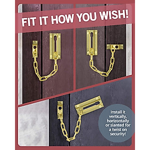 Jack N’ Drill Chain Door Guard with Lock - 2 Pack Chain Lock Door Guard, Sturdy & Rust-Resistant Steel Chain Locks for Inside Door and Extra Front Door Lock, 100% Child Safe (Brass Plated)