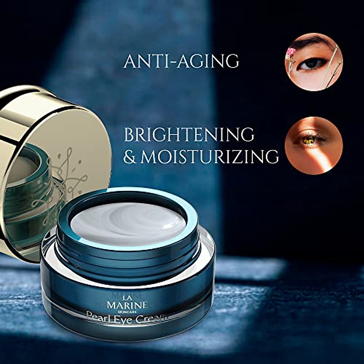 Pearl Eye Cream - Moisturizing Treatment for Dark Circles - Hydrolyzed Pearl, Jellyfish Extract, Caffeine - Puffiness, Under Eye Bags & Fine Lines Remover - Anti-Aging & Anti-Wrinkle - LaMarine 0.5oz