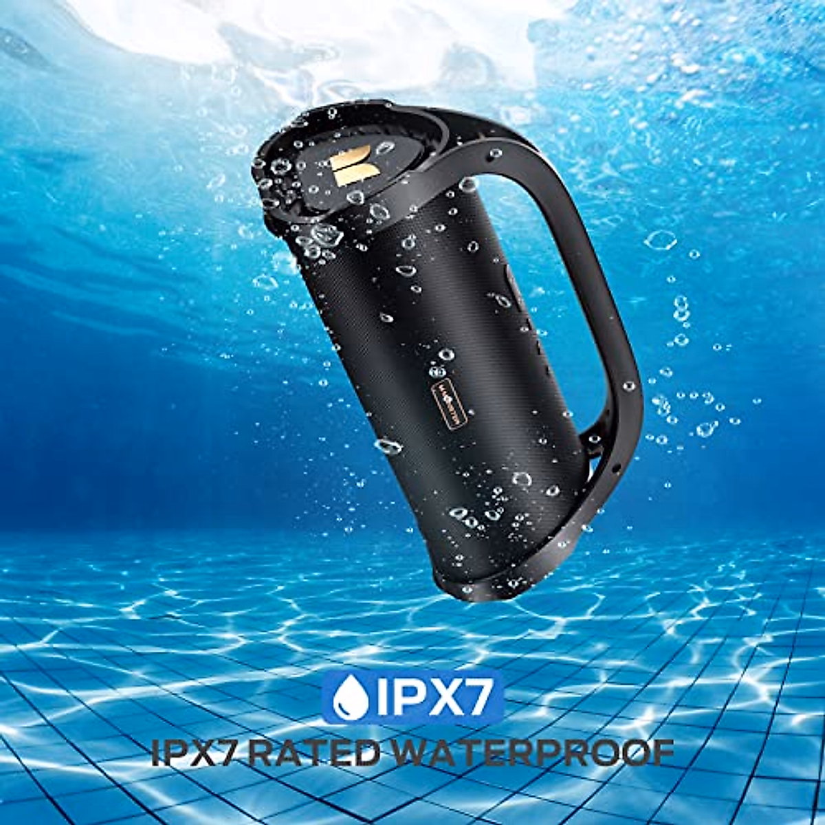 Monster Adventurer Max Portable Bluetooth Speaker, IPX7 Waterproof Wireless Speaker with Subwoofer Rich Bass, 100W Stereo Loud Sound Speaker with 24H Playtime for Outdoor Party, Pool Beach, Gold