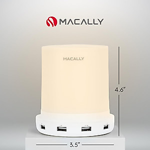 Macally Small Touch Lamps for Nightstand - Bedside Lamp with USB Port - 3 Way Dimmable Short Table Lamp for Small Spaces - Use as Night Light and Charger in Bedroom
