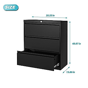 GangMei 3 Drawer Lateral File Cabinet, Metal Lateral File Cabinets with Lock, Legal Size Steel Lateral Filing Cabinet for Office and Home