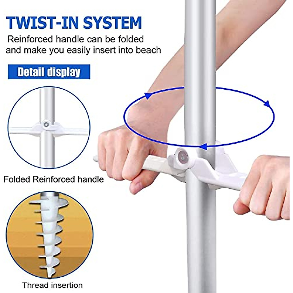 AMMSUN 6.5ft twice folded compact Portable beach umbrella with sand anchor windproof, Push Button Tilt Air vent UV 50+ Protection Fits in a large Suitcase for travel Patio Garden Pool Backyard Sky Blue