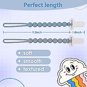 4-Pack Silicone Pacifier Clips with One-Piece Beads for Baby Boys and Girls - Flexible and Rust-Free Holders for Teething Relief and Baby Essentials, Safe for Newborns (Grey)