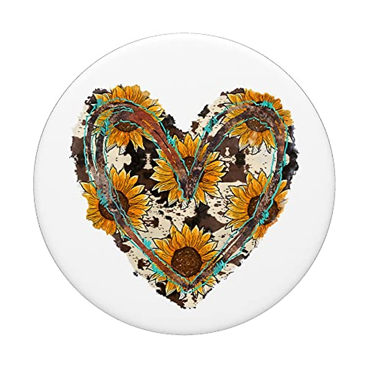 Western Cowhide Sunflowers And Turquoise PopSockets Swappable PopGrip