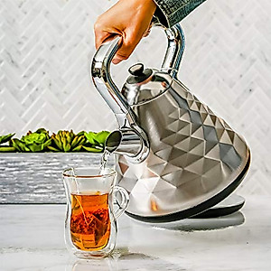 OVENTE Electric Kettle Hot Water Boiler Stainless Steel 1.7 L Automatic Shut-Off 1500W Cleo Collection Cool Touch Handle Portable Brew Coffee Maker Tea Heater w/ Boil Dry Protection Brushed KS755BR