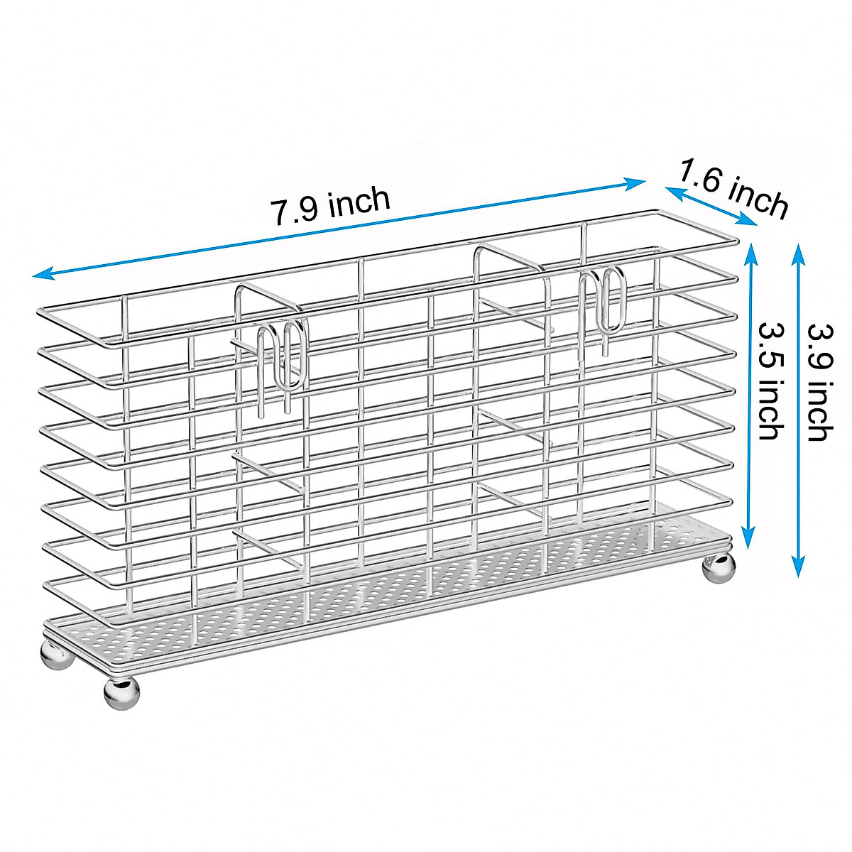 iPEGTOP Utensil Drying Rack Basket Holder for Kitchen Counter, Hanging Standing Cutlery Silverware Flatware Organizer with Hooks for Spatula Spoon, Rustproof 304 Stainless Steel