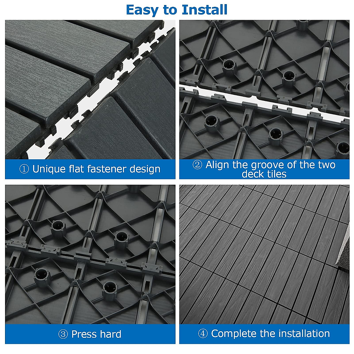 9 Pack Plastic Interlocking Deck Tiles, 12x12 Inch Patio Deck Tiles, Square Composite Decking Tiles, Waterproof Outdoor Plastic Flooring Tile for Balcony Porch Backyard Poolside, All Weather Use