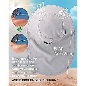 Camptrace Wide Brim UPF 50+ UV Protection Sun Hats Hiking Fishing Gardening Hats with Large Neck Flap for Womens Mens Nylon, Light Grey