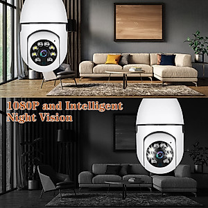 WiFi Light Bulb Camera Wireless 1080P Smart Dome Security Cameras 360 Degree Panoramic Cam Home Surveillance Camera System with Night Vision Motion Detection and Alarm