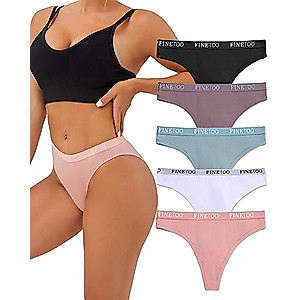 FINETOO Cotton Thongs for Women Breathable Stretch Hipster Panties Sexy High Waisted Thong Underwear S-XL