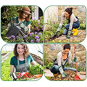 WANCHI Gardening Gloves, Durable and Comfortable Women's Long Garden Gloves for Gardening Work and Yard Work, Leather Gardening Gloves for Women, Green Print (Medium)