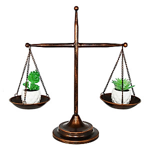 Owlgift Vintage Style Metal Libra Jewelry Display Tray Cosmetic Organizer Storage, Lawyer Scale of Justice, Farmhouse Candleholder - Bronze, 12.6" W x 16.5" H