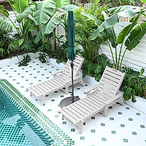 Psilvam Chaise Lounges Set of 2, Lounge Chairs with Adjustable Backrest, Supports Up to 350 lbs, All Weather Recliner Poly Lumber Lounges Bed for Poolside, Porch, Patio（White (2)