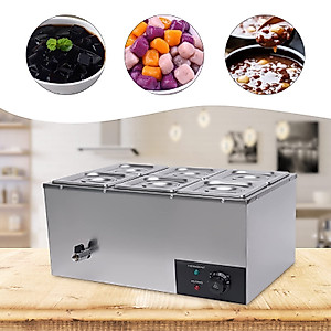6 Pan Commercial Food Warmer Countertop with Lids, Electric Food Warmer Steam Table, 600W Professional Buffet Servers and Warmers Stainless Steel Buffet Bain Marie with 86-185°F Temp Control