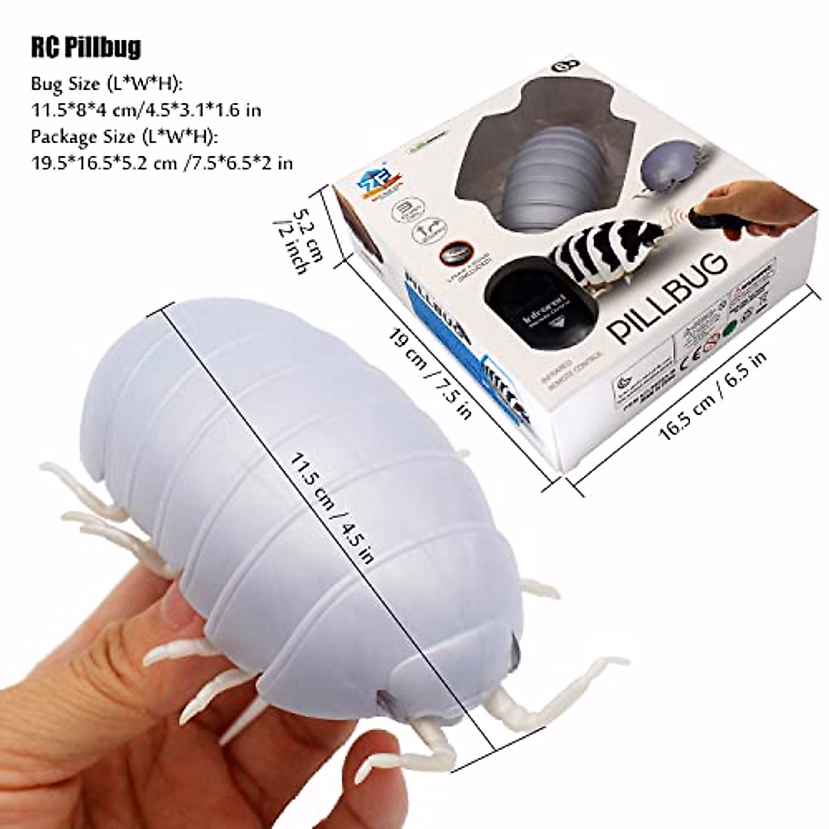 Tipmant RC Bug Remote Control Worm Realistic Pillbug Electronic Animal Prank Toy Insect Car Vehicle Kids Birthday Gifts (White)