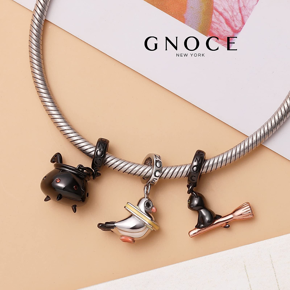 GNOCE Witch Cauldron Pendant Charm 925 Sterling Silver with Ruby Gemstones Dangle Charms Bead For Bracelets/Necklace Jewelry Gift For Women Wife