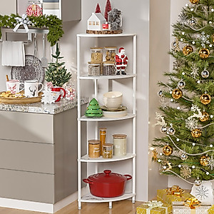 Greatseas 5 Tier Corner Shelf Stand, 44.1" Kitchen Shelf Organizer with Metal Frame, Small Corner Shelf for Kitchen Organization & Storage, Marble White Corner Shelf for Kitchen Decor Accessories