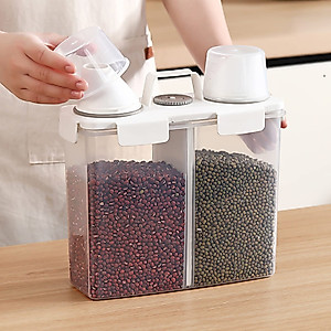 CENGNIAN 2 in1 Food Storage Containers with 2 Pouring Spout, Airtight Dry Storage Bins With Lids, BPA Free Plastic Sealed Holder Bin Dispenser, Measuring Cup for Rice, Cereal, Flour and Oatmeal
