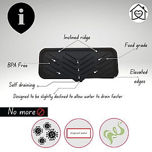 Home Goodies Store, Self draining, Silicone Kitchen Tray and Sponge Holder. Soap Dispenser and Scrubber Sink Caddy. Vanity Sink Accessory Organizer. Black 9'' x 4'' x 5/8''