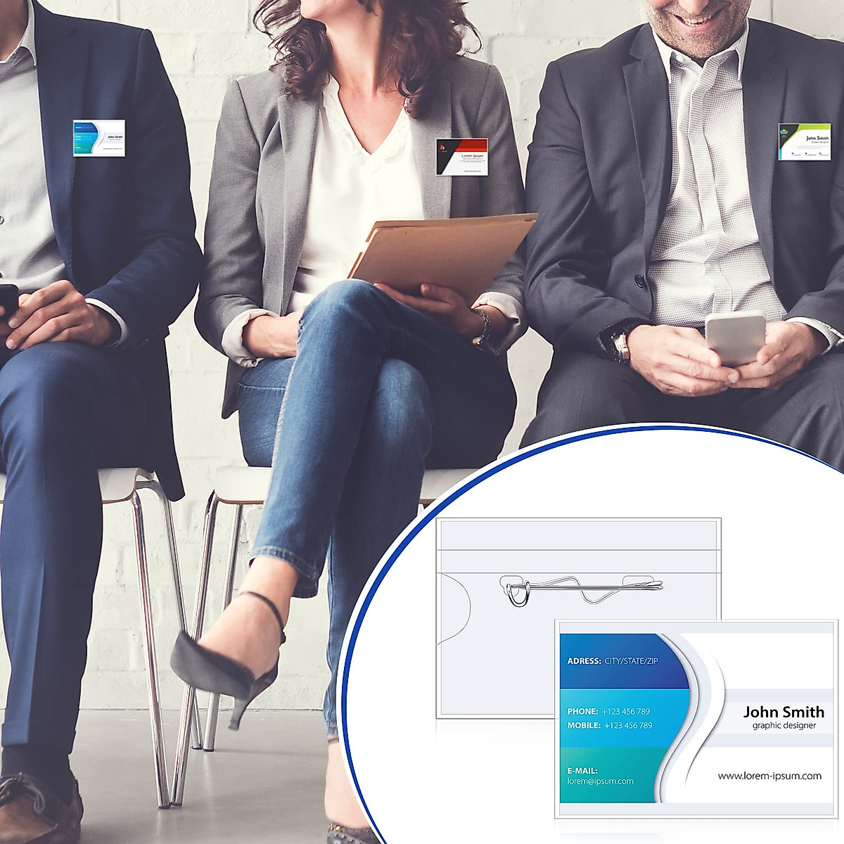 200 Pcs Pin Style Name Badge Holders ID Name Tags with Pins Clear Plastic Badge Holder with Inserts ID Card Plastic Name Badge Sleeve, 2.44 x 3.58 Inch (Silver Clip)