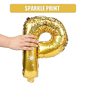 PartyWoo Happy Birthday Balloon Banner, 16 inch Gold Happy Birthday Sign, Mylar Foil Birthday Balloon, Inflatable Hanging Letter Kit for Gold Birthday Decorations