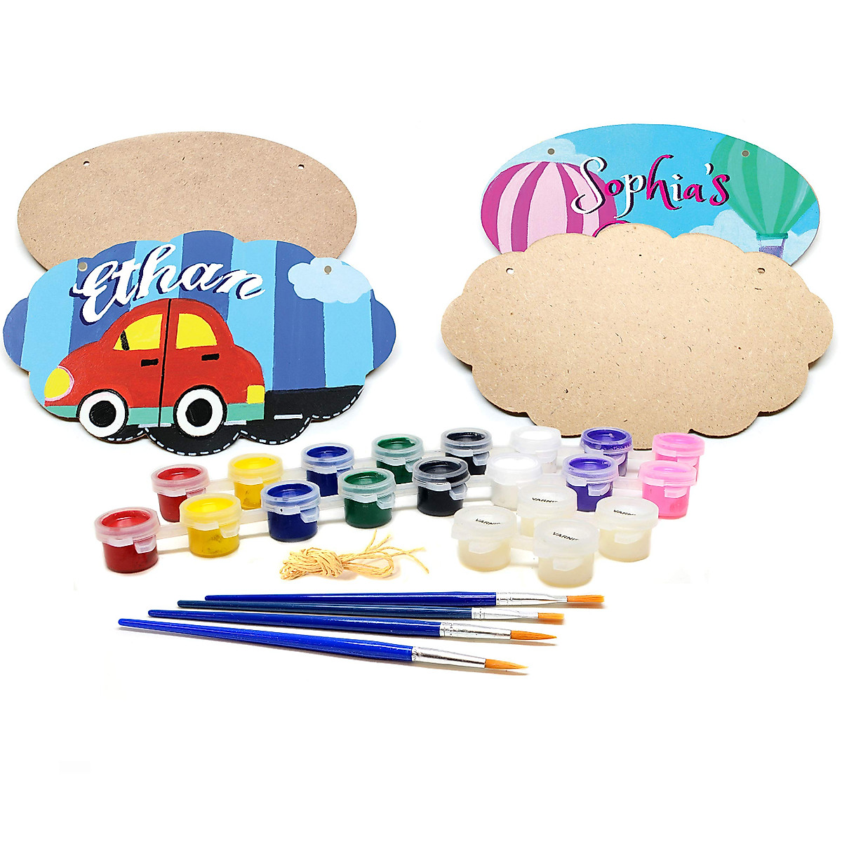 VHALE Paint Your Own Door Sign, 4 Sets of MDF Wood Door Sign (4.7 x 8 inch) with Rope Strings, for Bedroom Hanging Plaque Wall Decor, Classroom Arts and Crafts, Party Favors for Kids