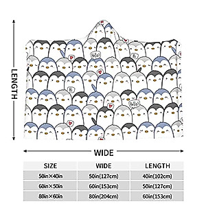 Penguin Hooded Blanket Flannel Wearable Throw Blanket,Blanket Hoodie Warm Wearable Blanket Soft Fleece Throw Blankets Comfy Hoodie Blankets for Kids Adults