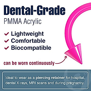 2pc 16g Dental-Grade Acrylic Pink Horseshoe Hoop 3mm Spike Circular Barbells Earrings Cartilage Helix Septum Nose Lip Rings - 10mm